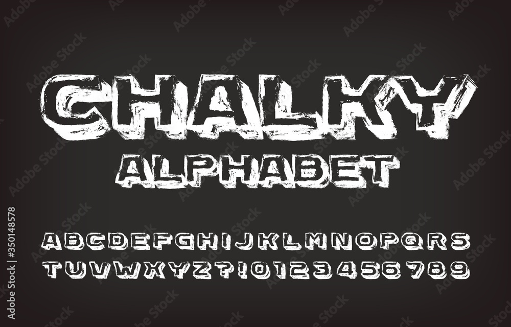 Chalky alphabet font. Hand drawn wide letters, numbers and symbols ...