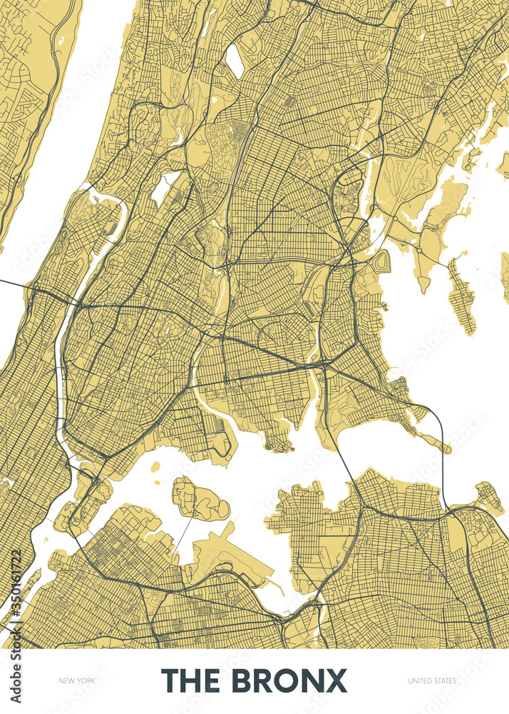 Detailed borough map of The Bronx New York city, color vector city ...