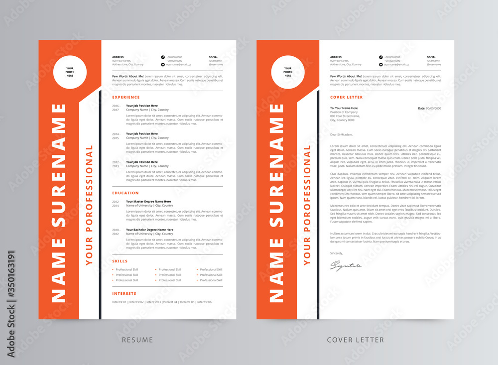 Professional Resume CV And Cover Letter Template Design Stock Vector ...