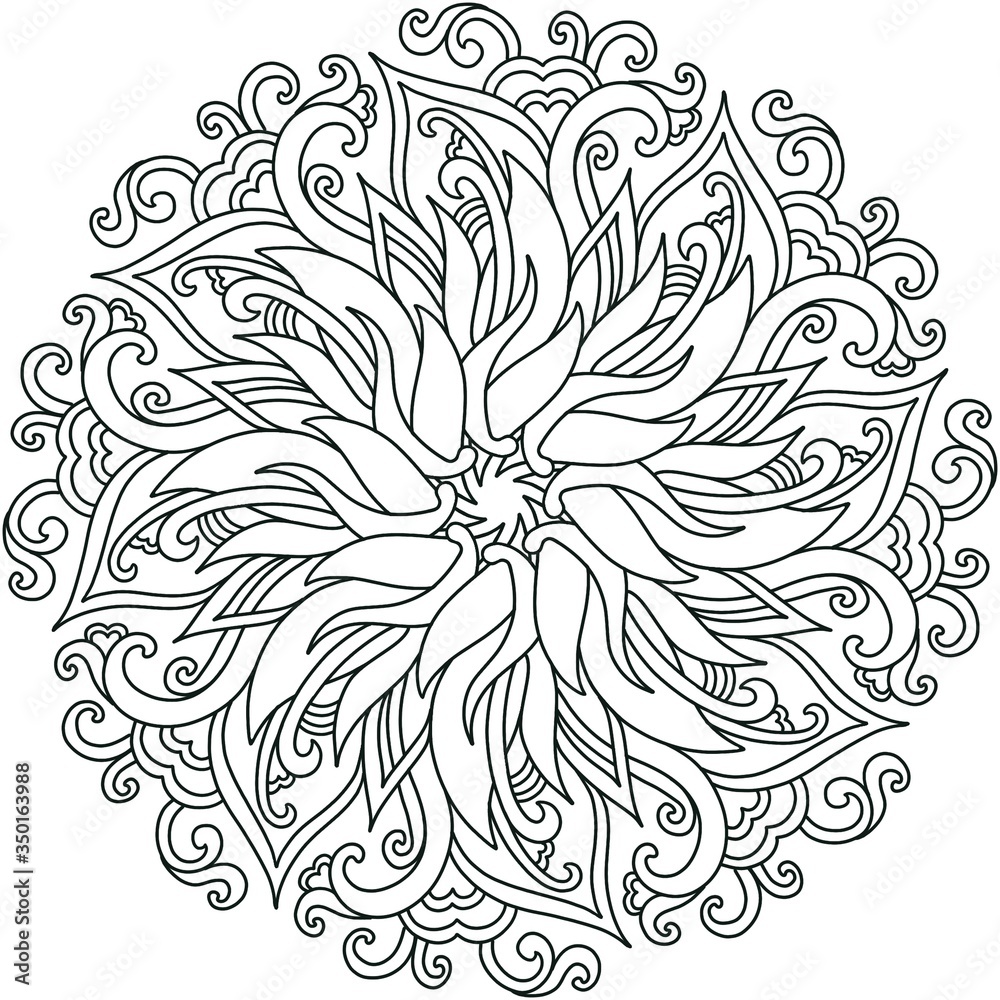 Mandala coloring book page. Line art, black and white illustrations ...