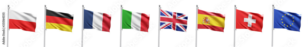 Flags of Poland, Germany, Italy, Spain, Great Britain, France, Europe ...
