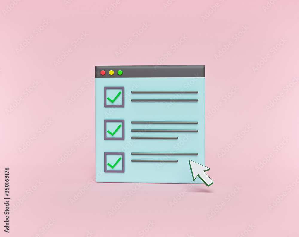 Online form survey window interface with a cursor. minimal concept. 3d ...