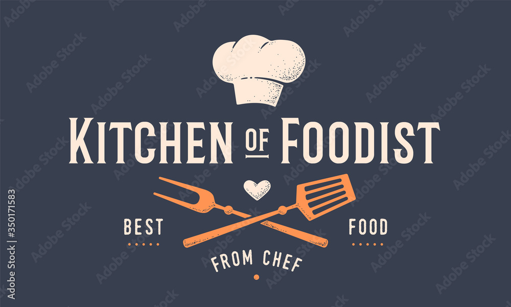 Food logo. Logo for Cooking school class with icon bbq tools, grill ...