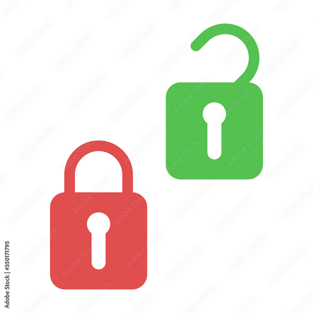 Lock and unlock. Icons of open and closed padlock. Security with key or ...