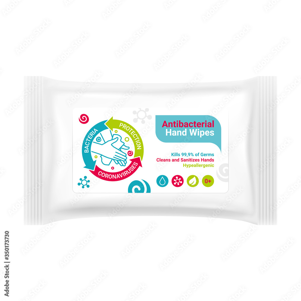 Hand wiping icon with wet wipes, label design for packaging ...