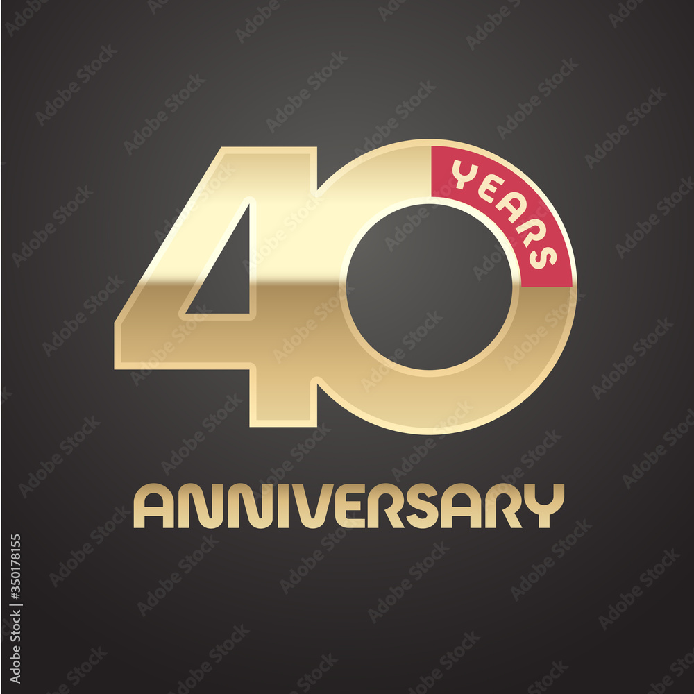 40 years anniversary vector logo, icon. Graphic symbol with golden ...