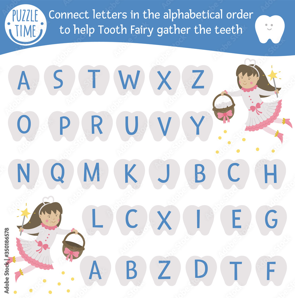 Dental care ABC game with cute characters. Dentist medicine alphabet ...