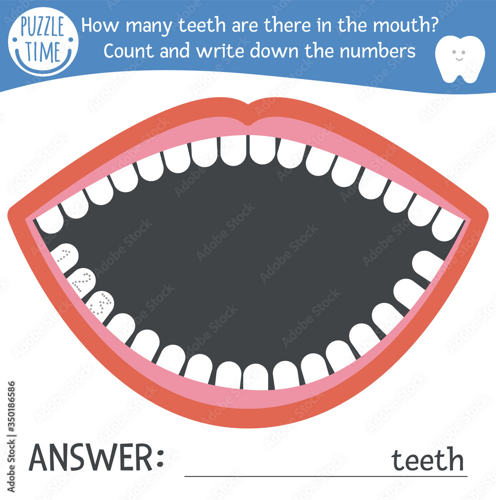 Dental care math game with cute characters. Dentist medicine mathematic ...