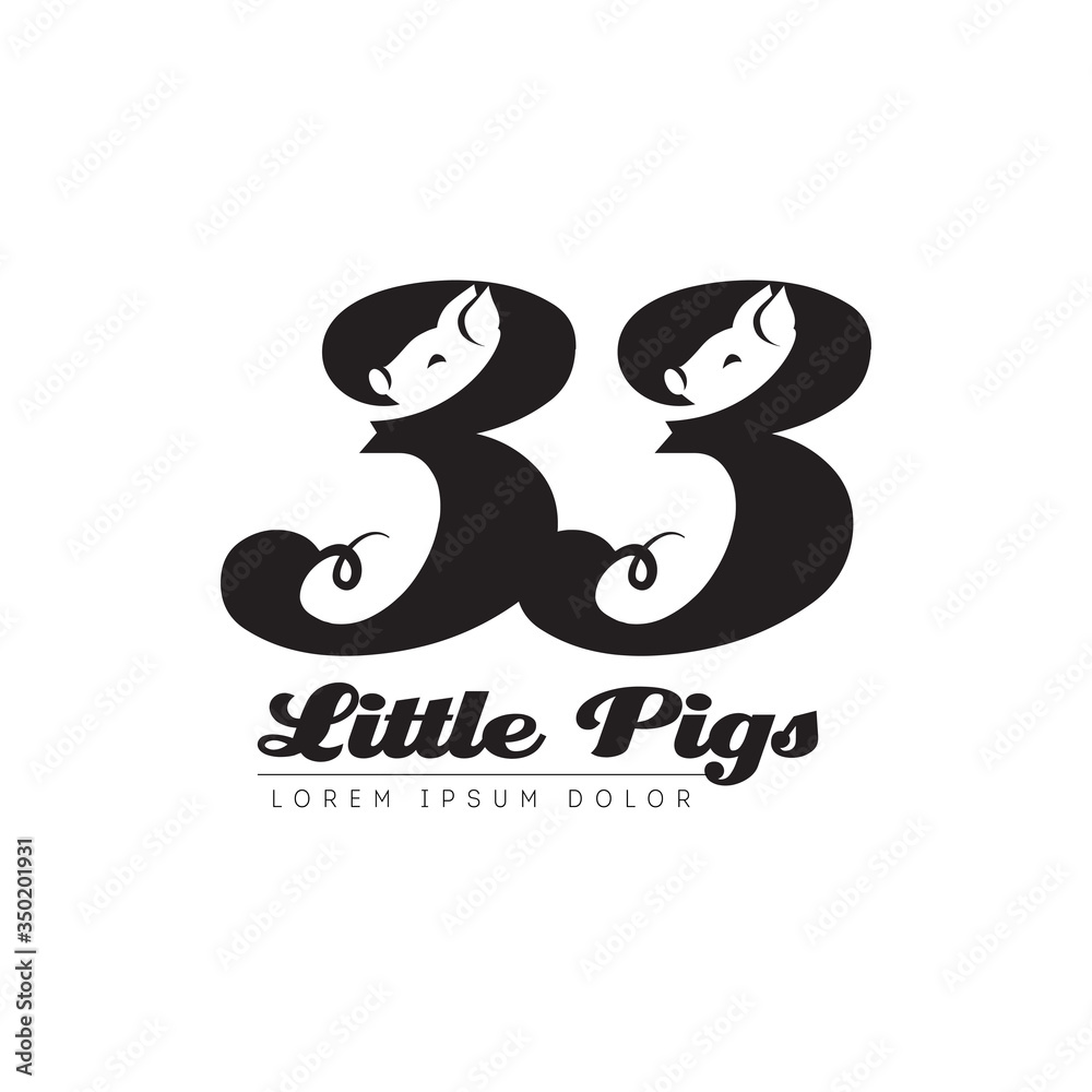 Thirty-three Little Pigs - Logo. Logotype with number 33, pig faces and ...