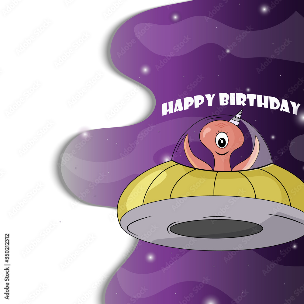 Vecteur Stock alien, alien on a flying saucer in a festive cap on a ...