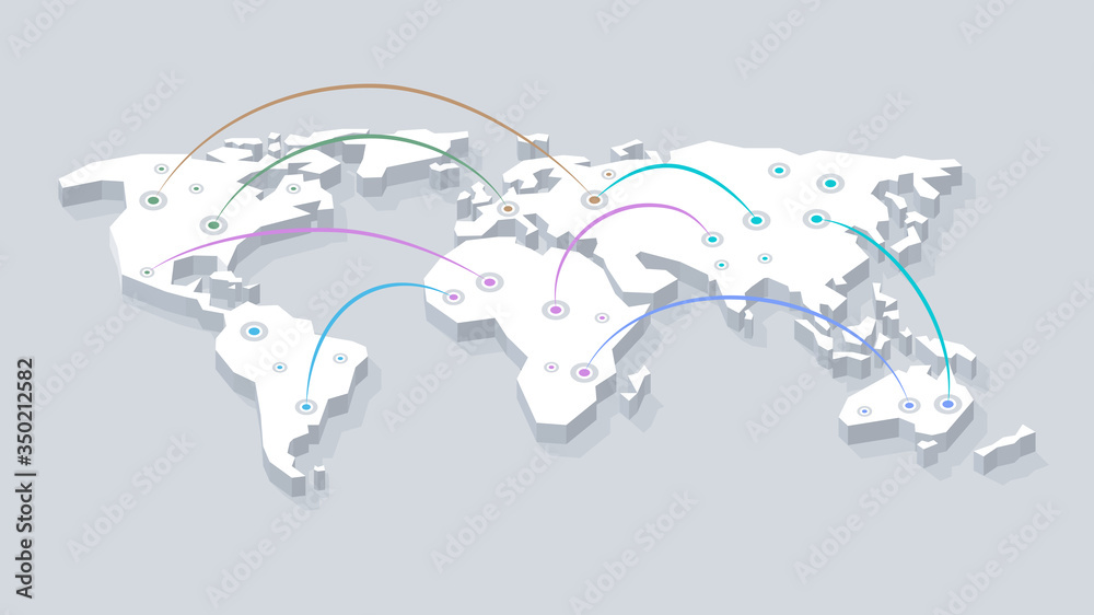 Modern 3d world map with connected continents. Easy to use for your ...