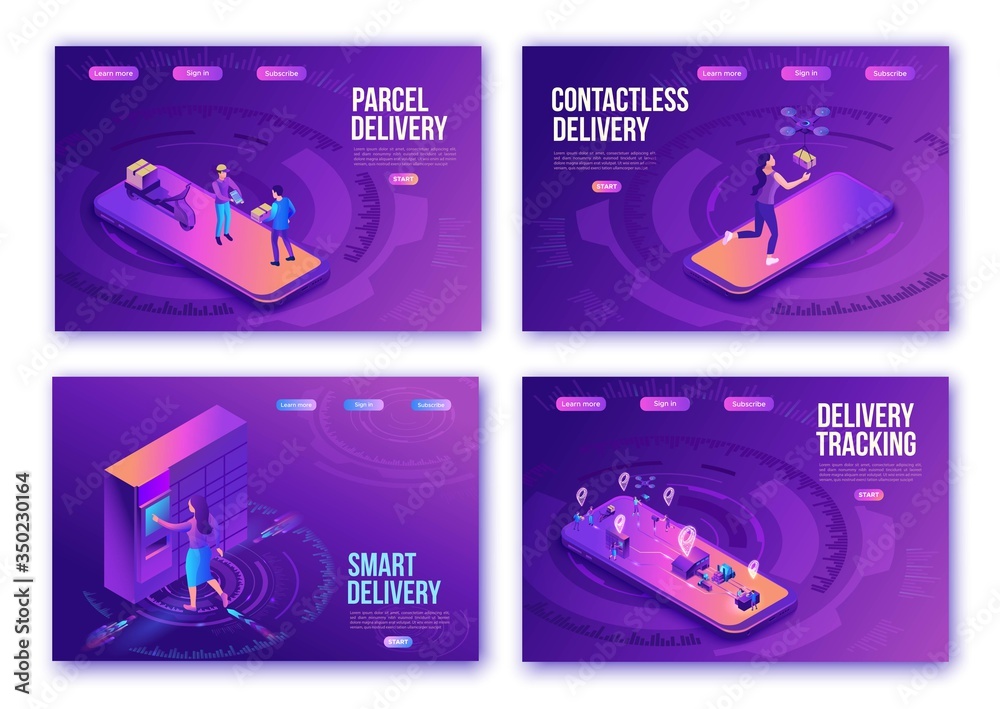 Isometric delivery service landing page set, ui design template, smart ...