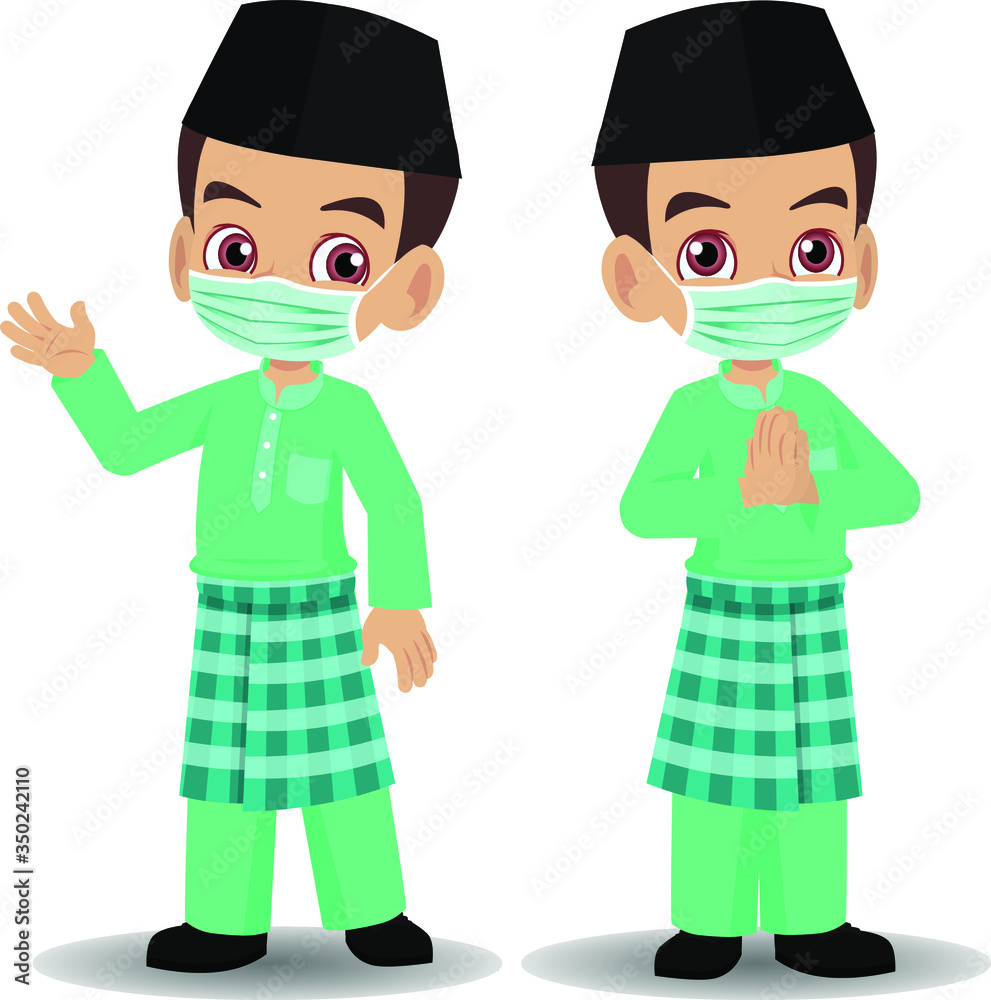 Malay boy celebrating Hari Raya Aidilfitri with medical mask Stock ...
