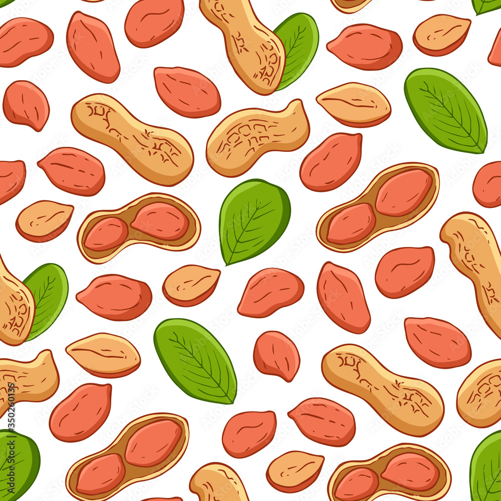 Seamless pattern with flat color peanut images on white background ...