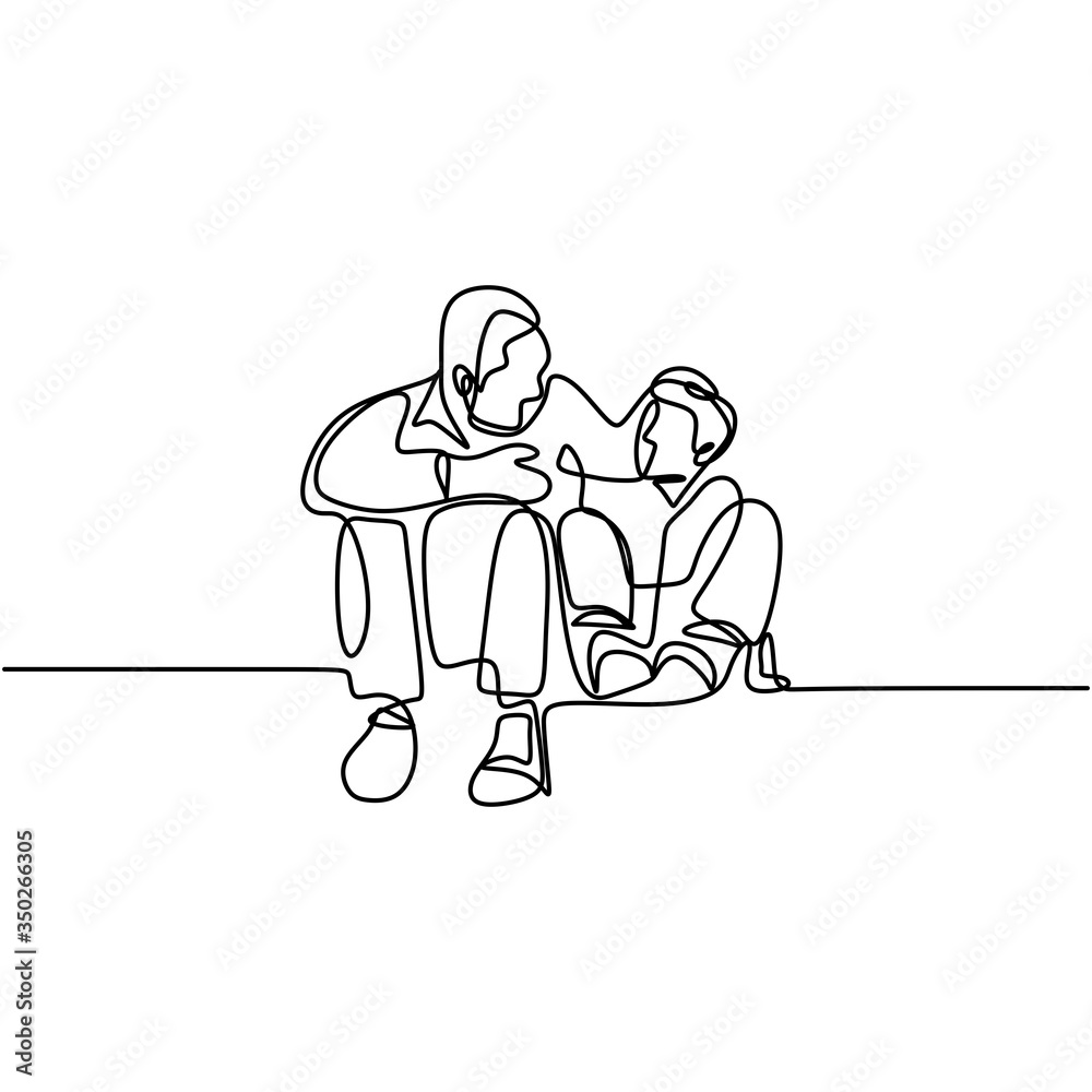 Father And Son Talking Drawing