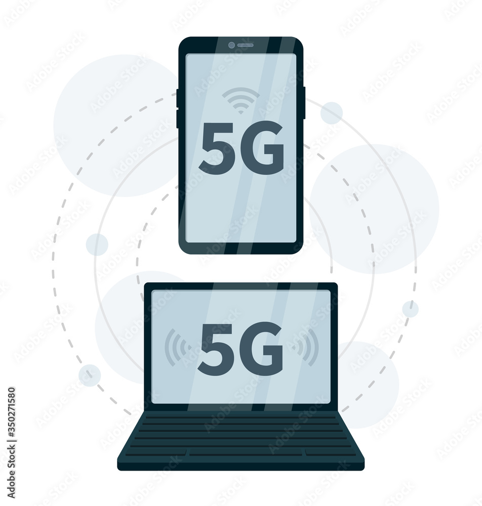 Smartphone connected to notebook laptop with 5G connection support ...