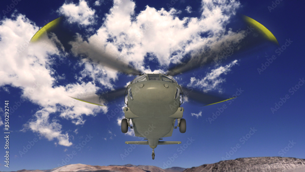 Helicopter in flight, military aircraft, army chopper flying in sky ...