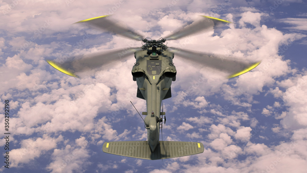 Helicopter in flight, military aircraft, army chopper flying in sky ...