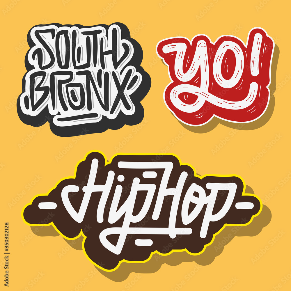 Hip Hop Rap Music Hand Lettering Graffiti Style Vector Illustrations ...