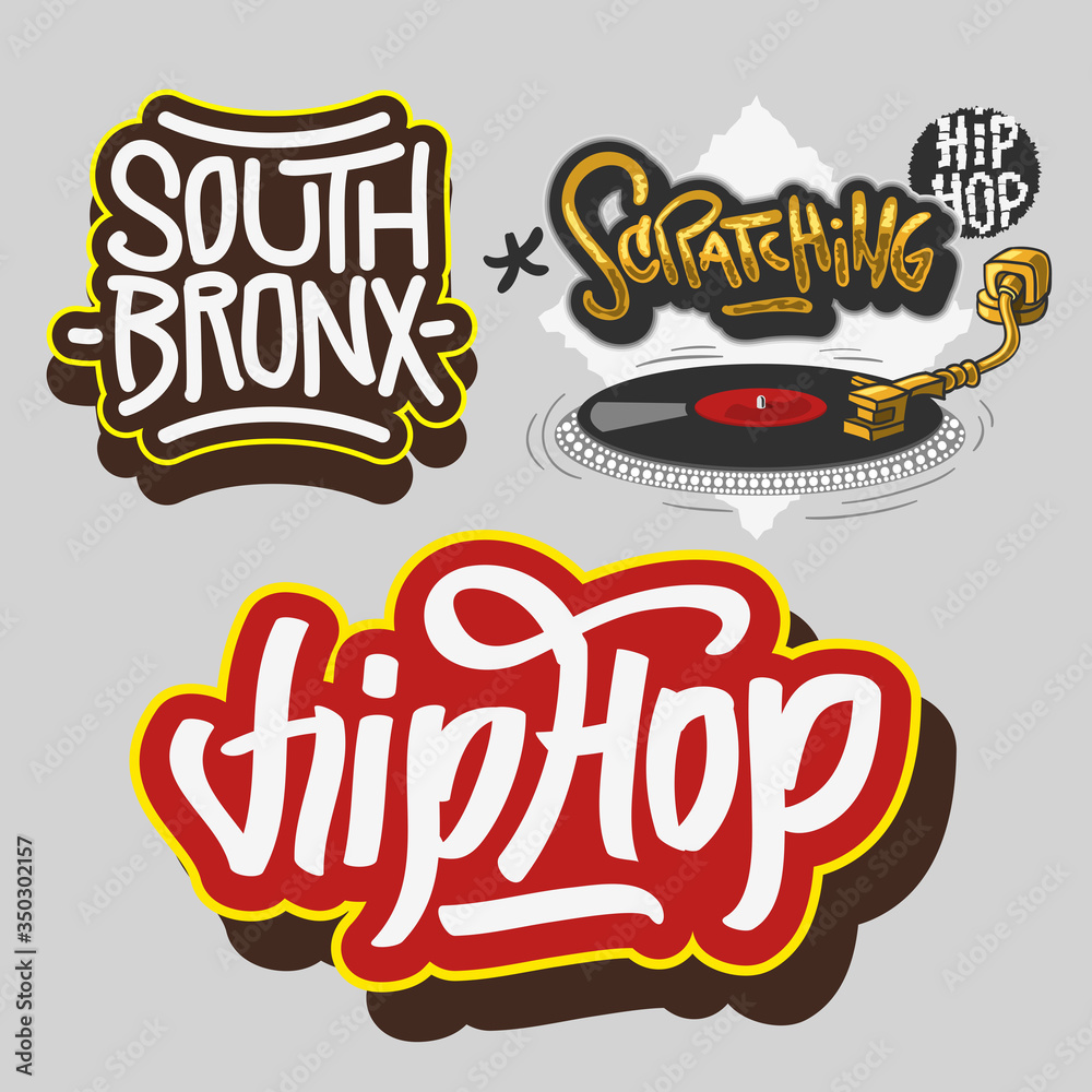 Hip Hop Rap Music Hand Lettering Graffiti Style Vector Illustrations ...