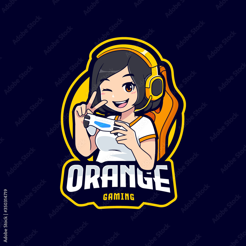 Cute gamer character mascot logo, Gamer girl esport logo template Stock ...