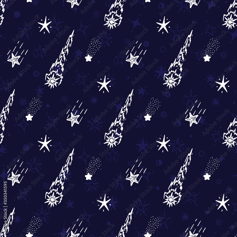 Meteor Shower. Falling stars. Starry sky background. Hand Drawn doodle ...