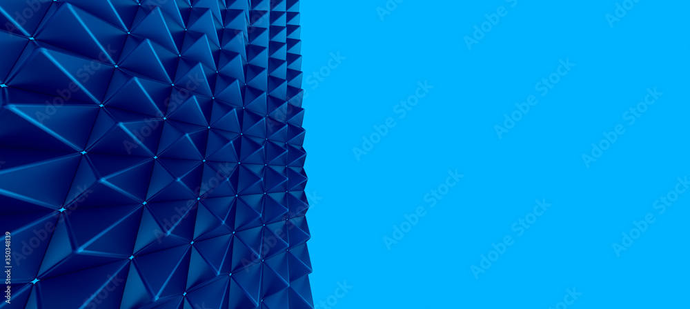 3d ILLUSTRATION, of blue abstract pyramid background, triangular ...