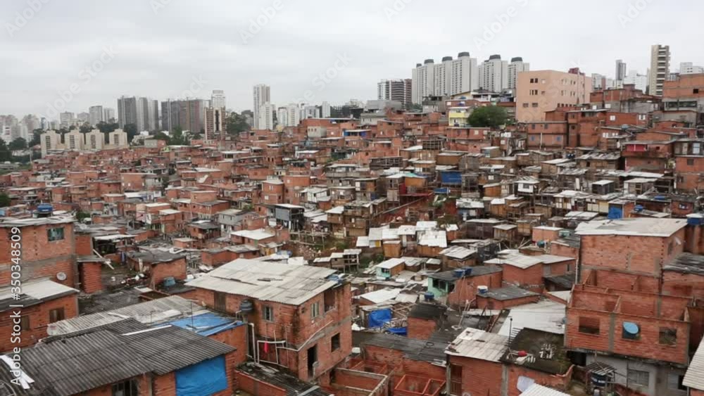 Beautiful aerial view of favela Paraisopolis shanty town with poor ...