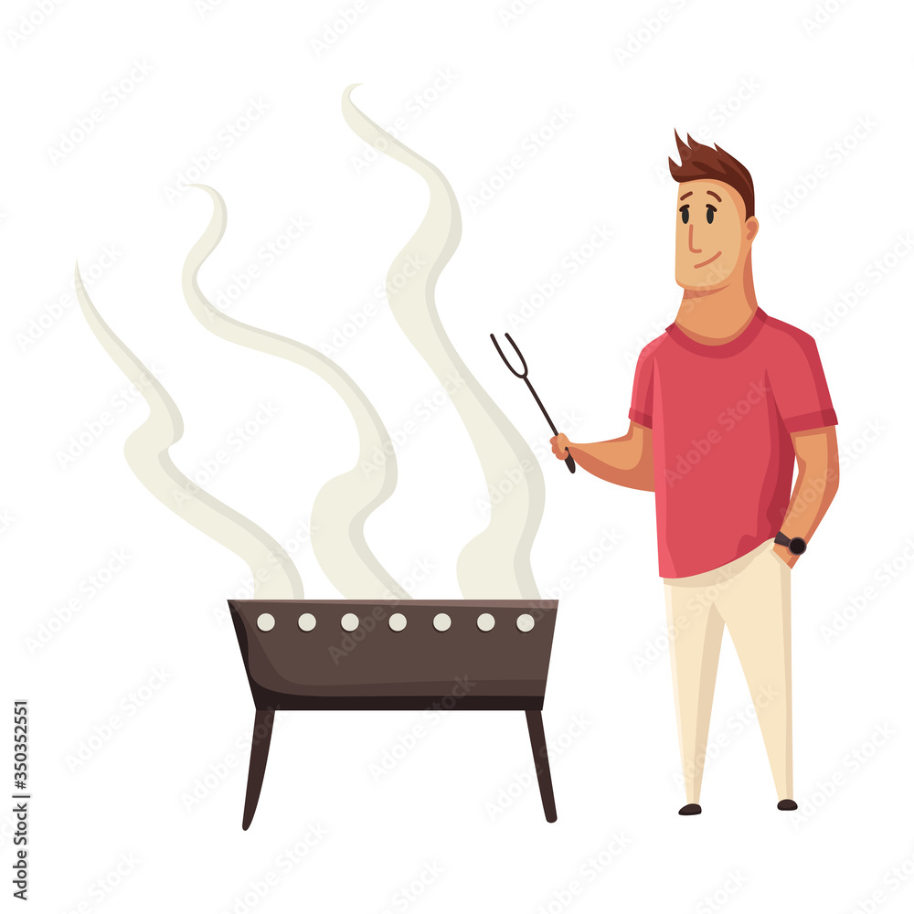 BBQ party. Man with a barbecue grill. Picnic with fresh food steak and ...