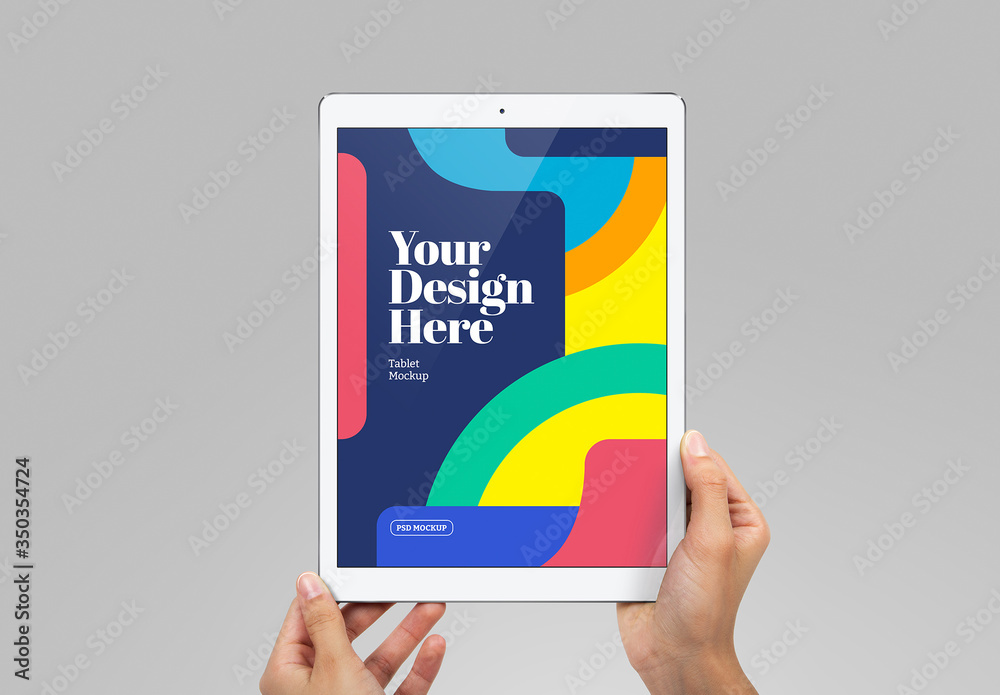 Hands Holding White Tablet Mockup Stock Template | Adobe Stock