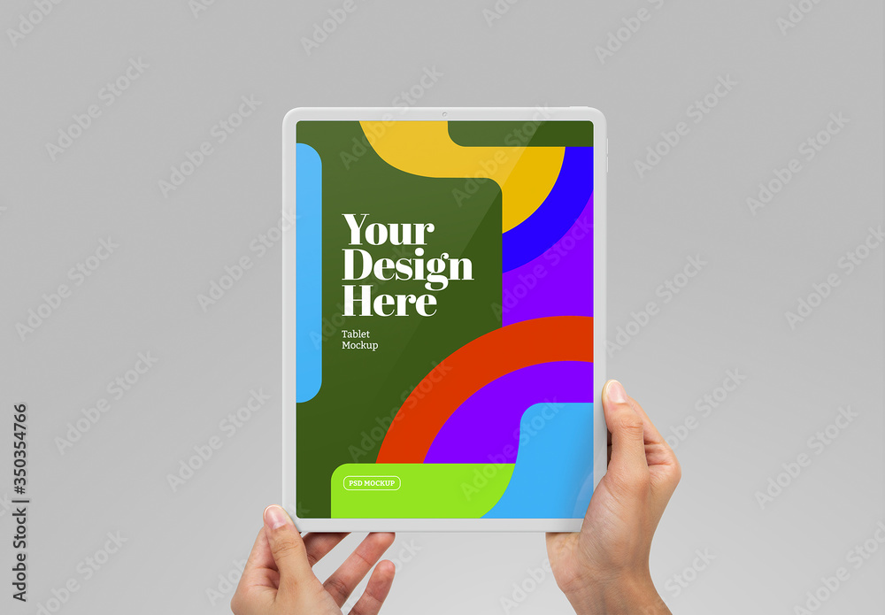 Hands Holding White Tablet Mockup Stock Template | Adobe Stock