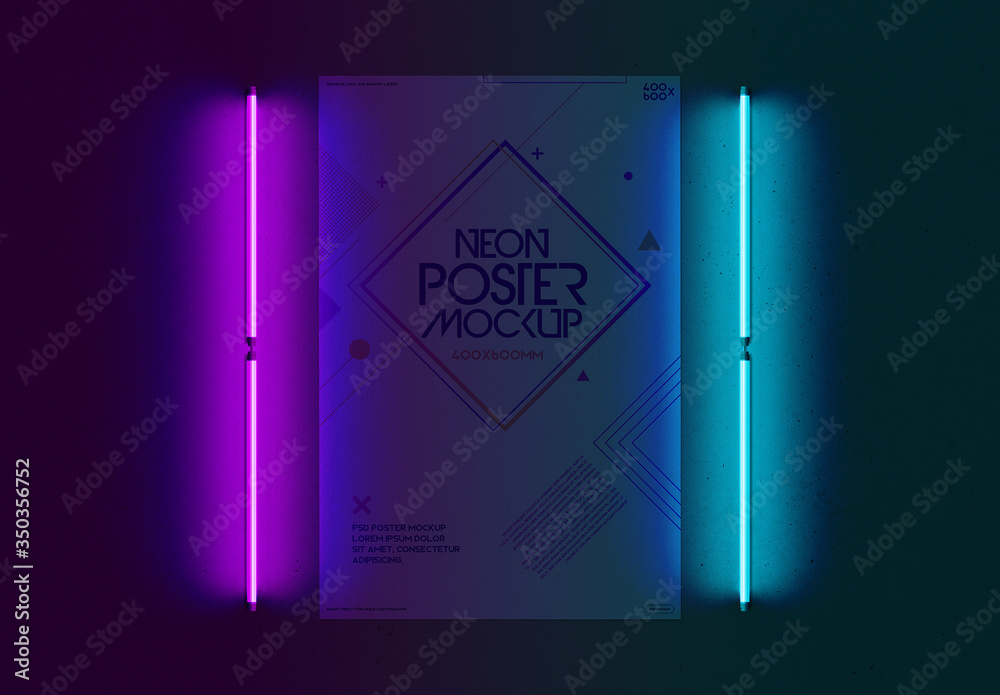 Poster and Neon Lights Mockup Stock Template | Adobe Stock