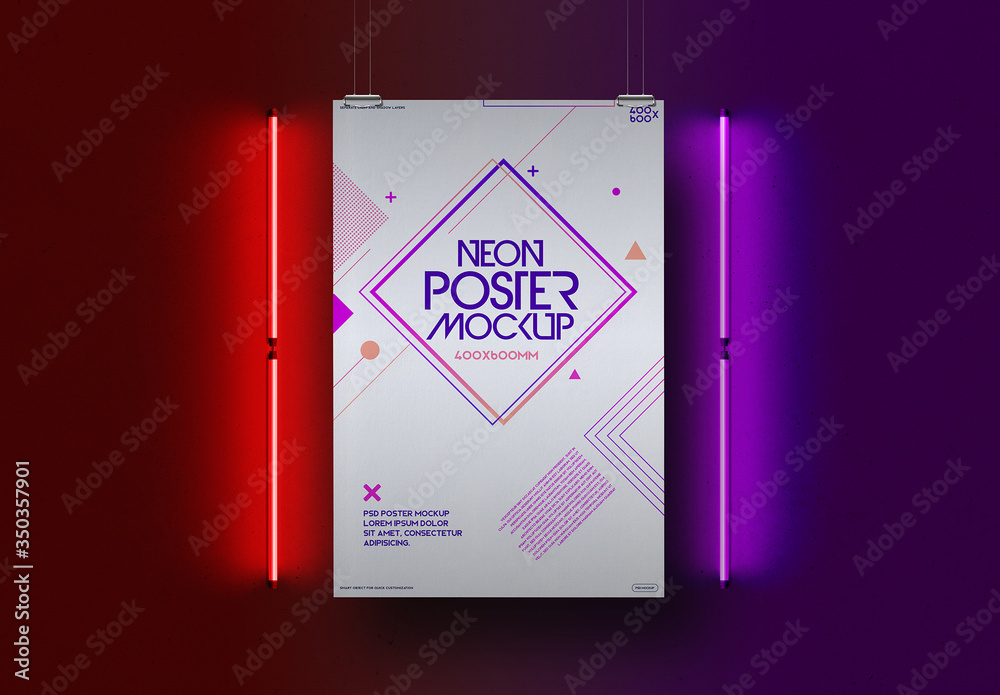 Poster and Neon Lights Mockup Stock Template | Adobe Stock