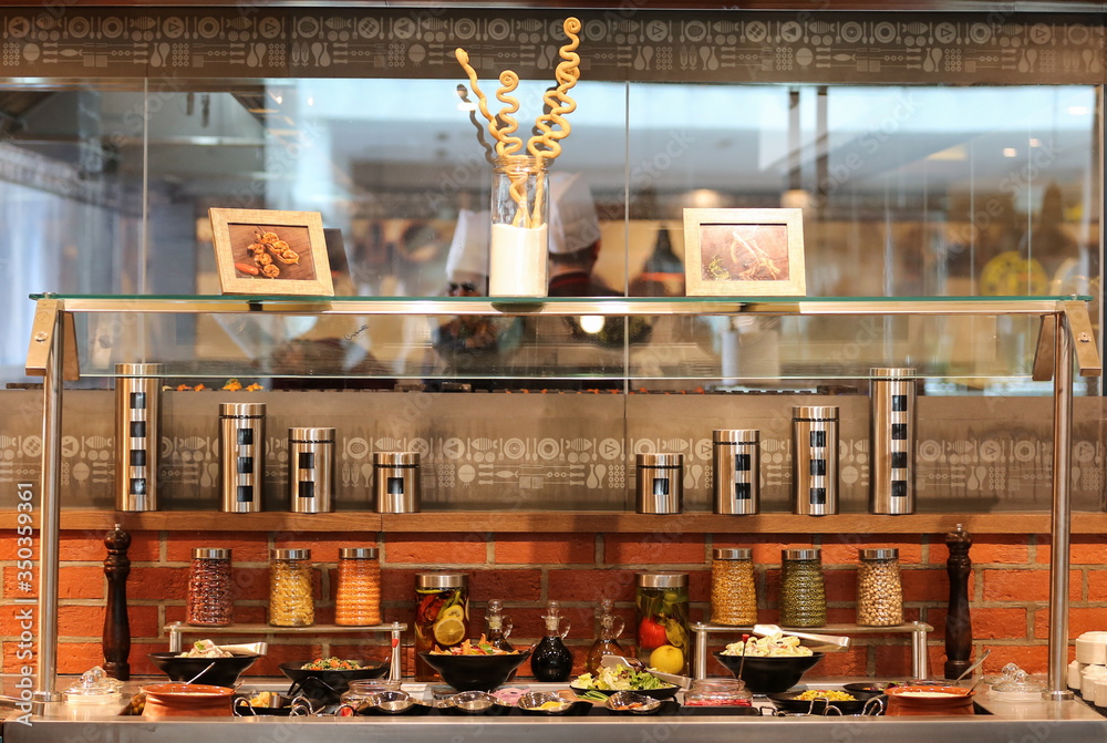 Spices and pickles in restaurants in counter Stock Photo | Adobe Stock