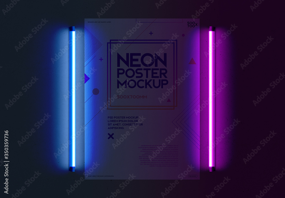 Poster and Neon Lights Mockup Stock Template | Adobe Stock
