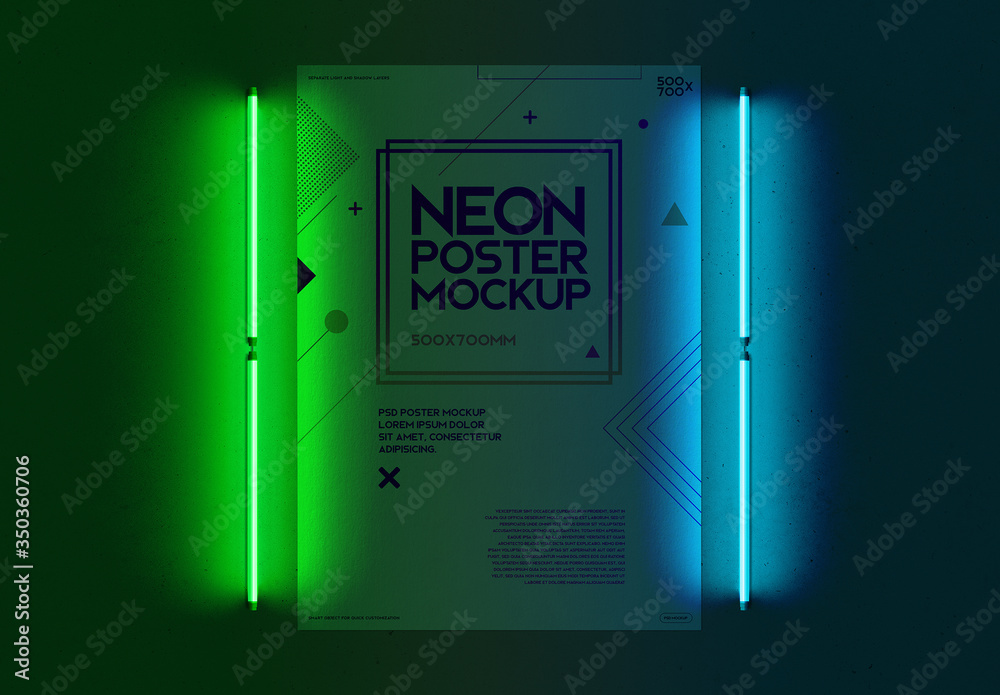 Poster and Neon Lights Mockup Stock Template | Adobe Stock