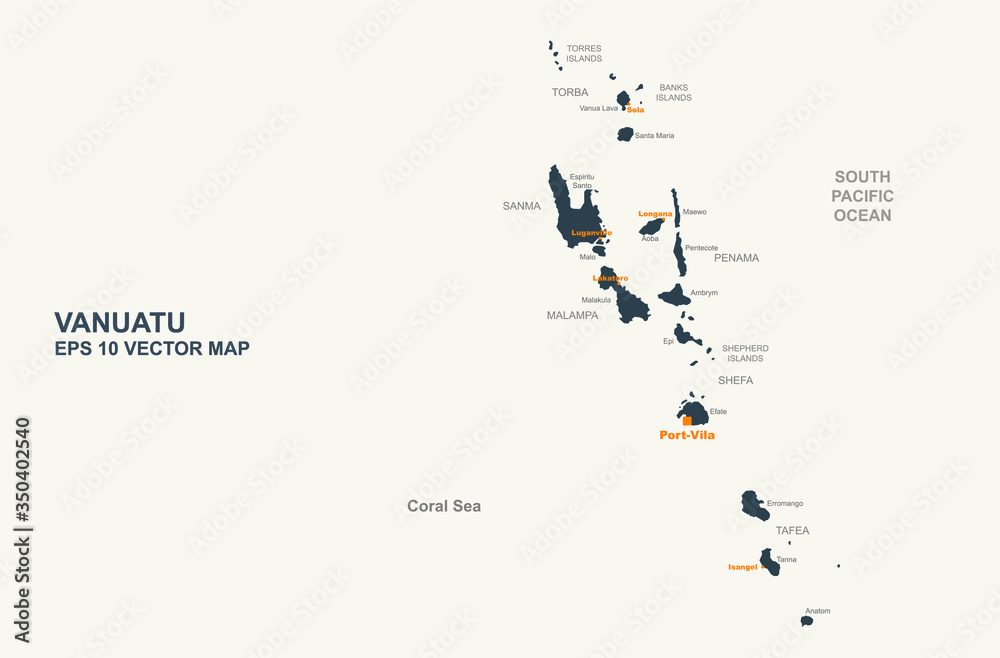 vanuatu map. detailed oceania countries vector map. Stock Vector ...