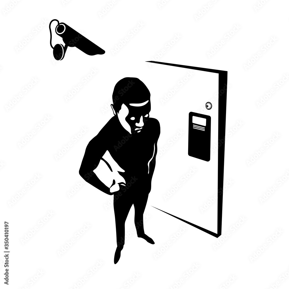 black silhouette of an evil dangerous man, spy, criminal, in front of ...