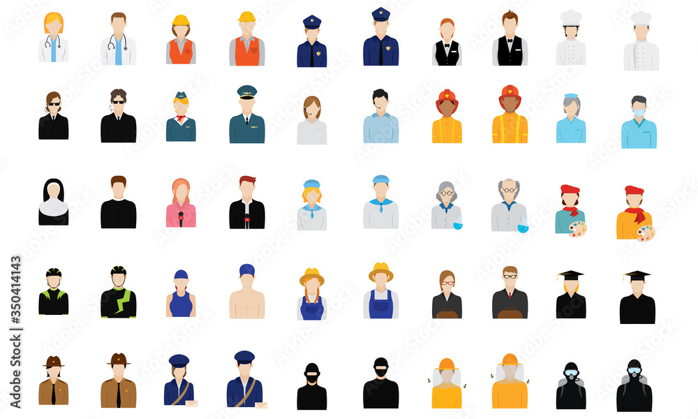 Professions icons over a white background Stock Vector | Adobe Stock