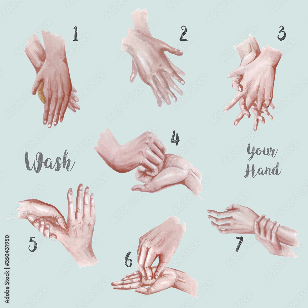 Vector illustration of procedure and order of hand washing. Stock ...