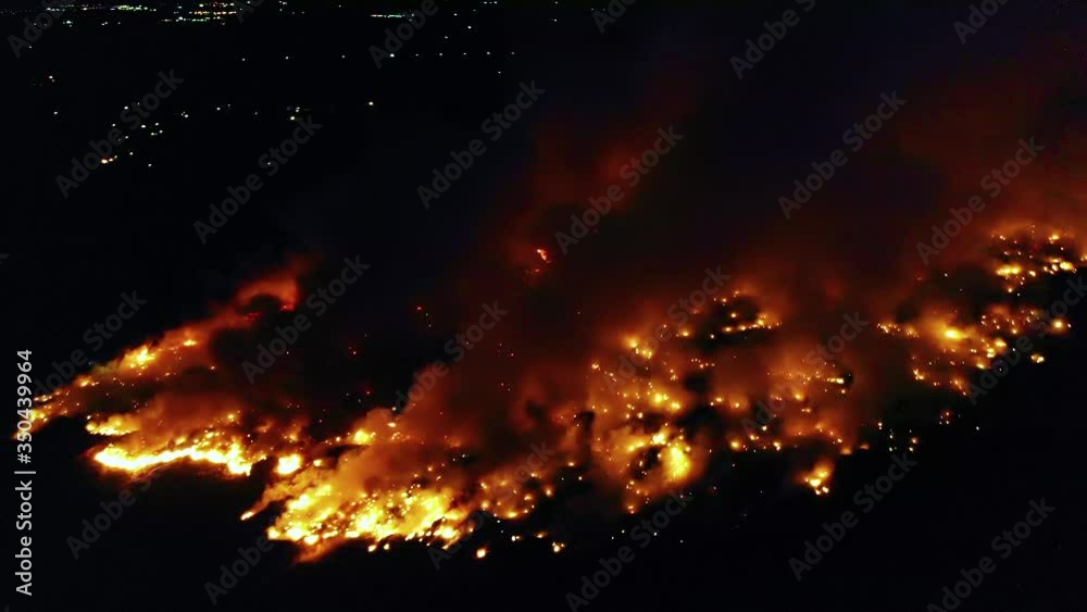 Grasslands burning, glowing orange flames, Wildfires caused by arson ...