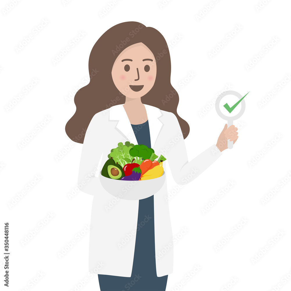 Female nutritionist doctor or dietitian holding fresh fruits and ...