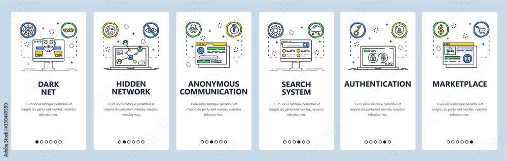 Darknet website and mobile app onboarding screens vector template Stock ...