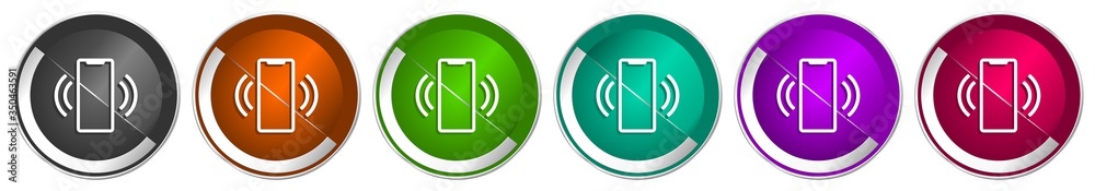 Mobile phone, smartphone icon set, silver metallic chrome border vector ...