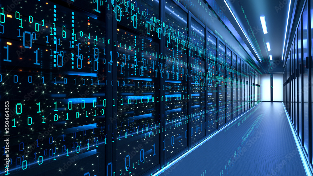 Working Data Center Full of Rack Servers and Supercomputers, Modern ...