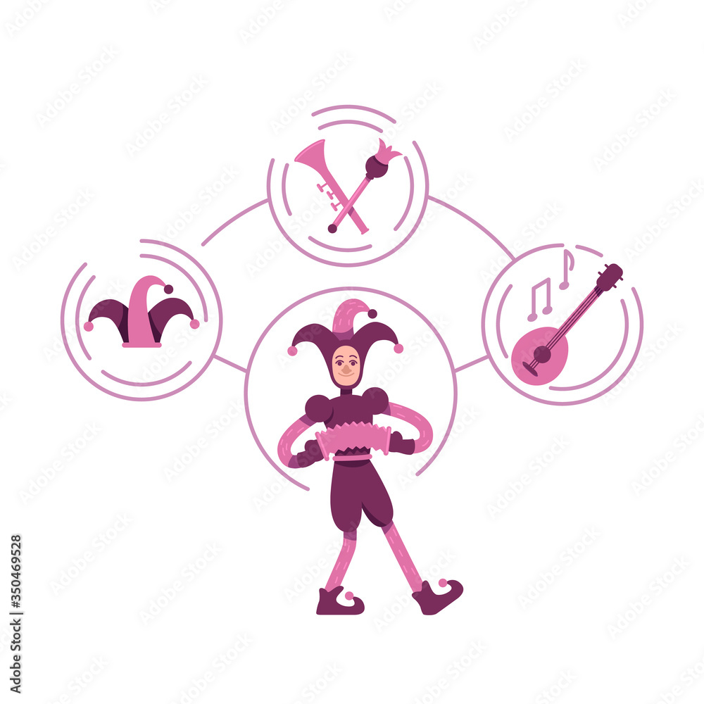 Jester archetype flat concept vector illustration. Medieval clown ...
