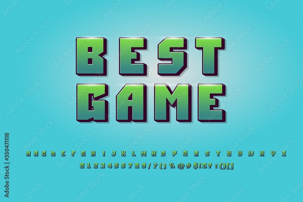 Retro computer game alphabet font. 3D pixel gradient of letters and ... Retro computer game alphabet font. 3D pixel gradient of letters and ...