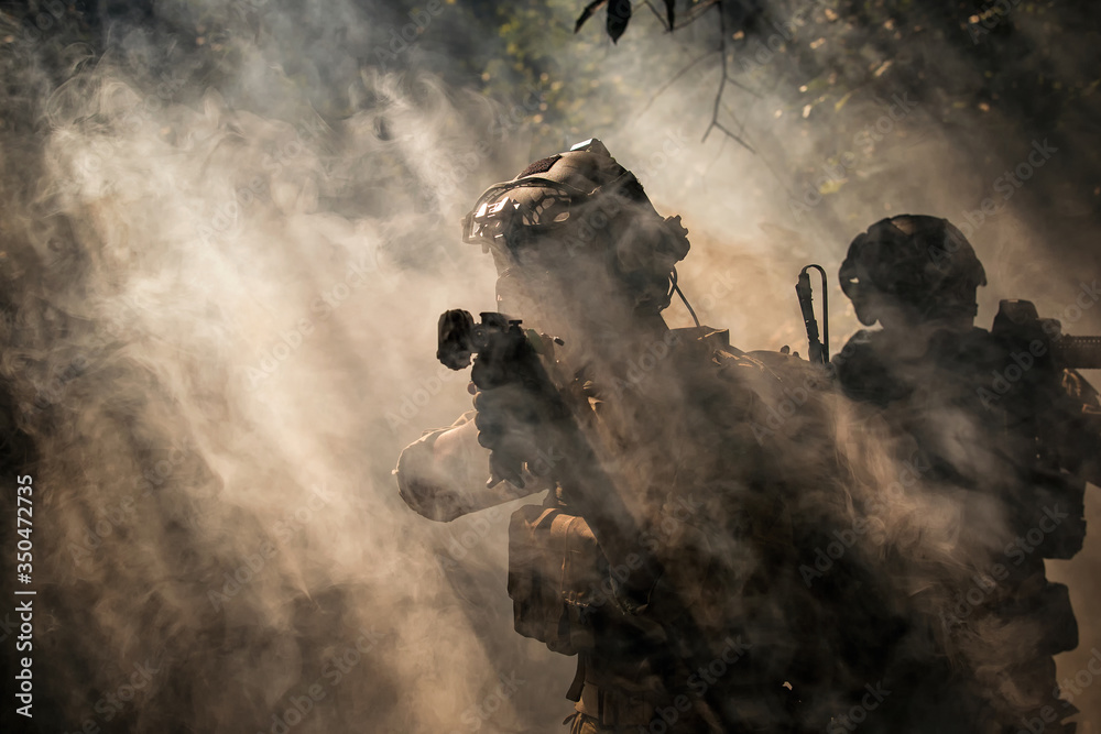 Military Historical reconstruction soldiers fighting during. US Army ...