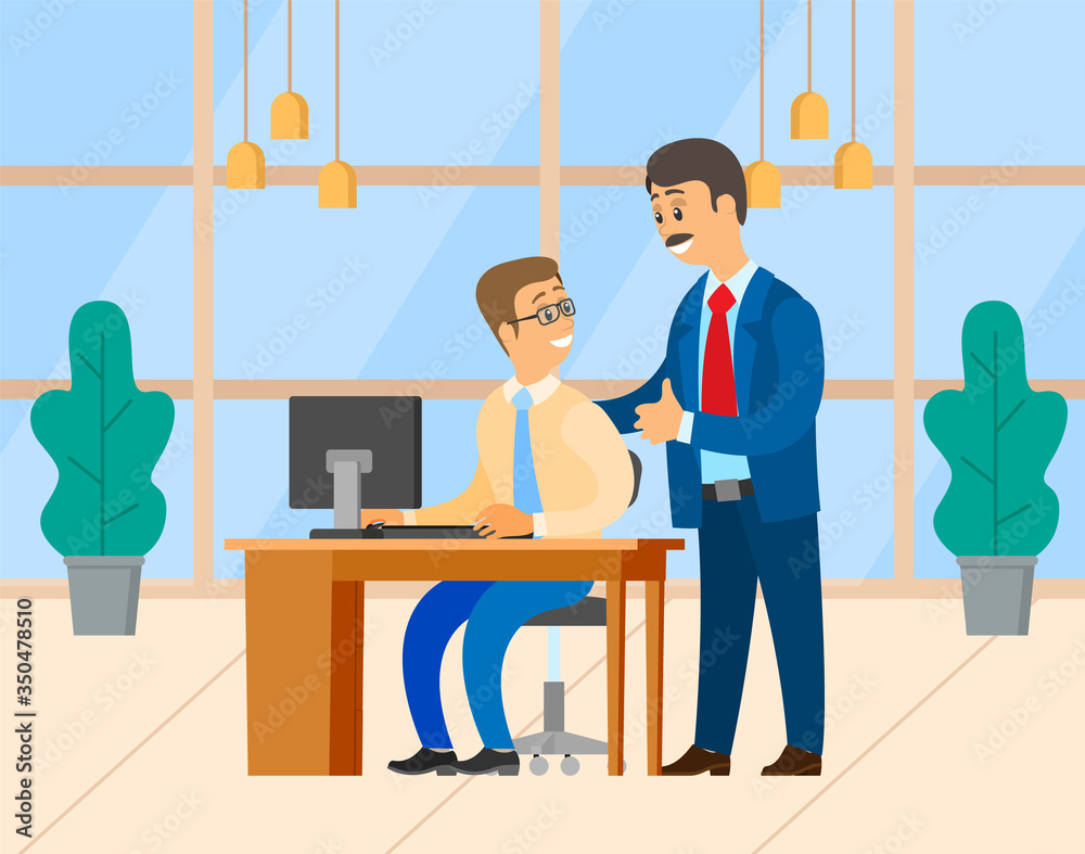 Office worker and boss vector, business workplace of employer and ...