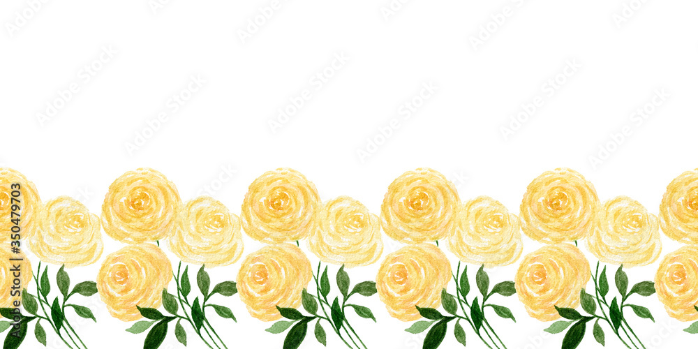 seamless ornamental border with yellow roses, vintage roses bouquet ...